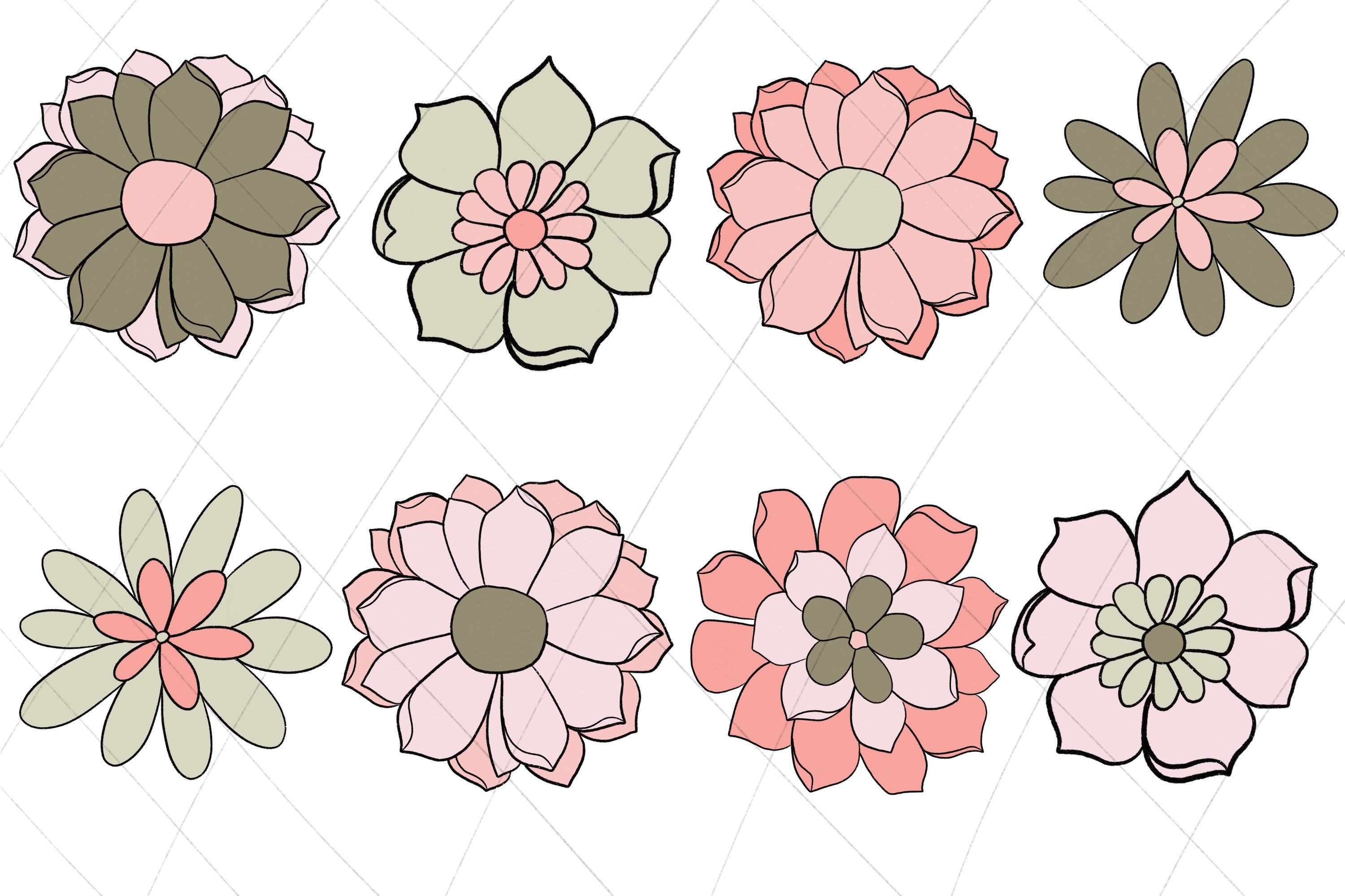 Pink Retro Flowers, Vintage Floral Clip Art, Retro Floral Clipart ...