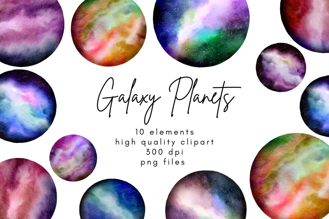 Outer Space Clipart, Watercolor Galaxy Clipart Bundle, Moon Clipart ...