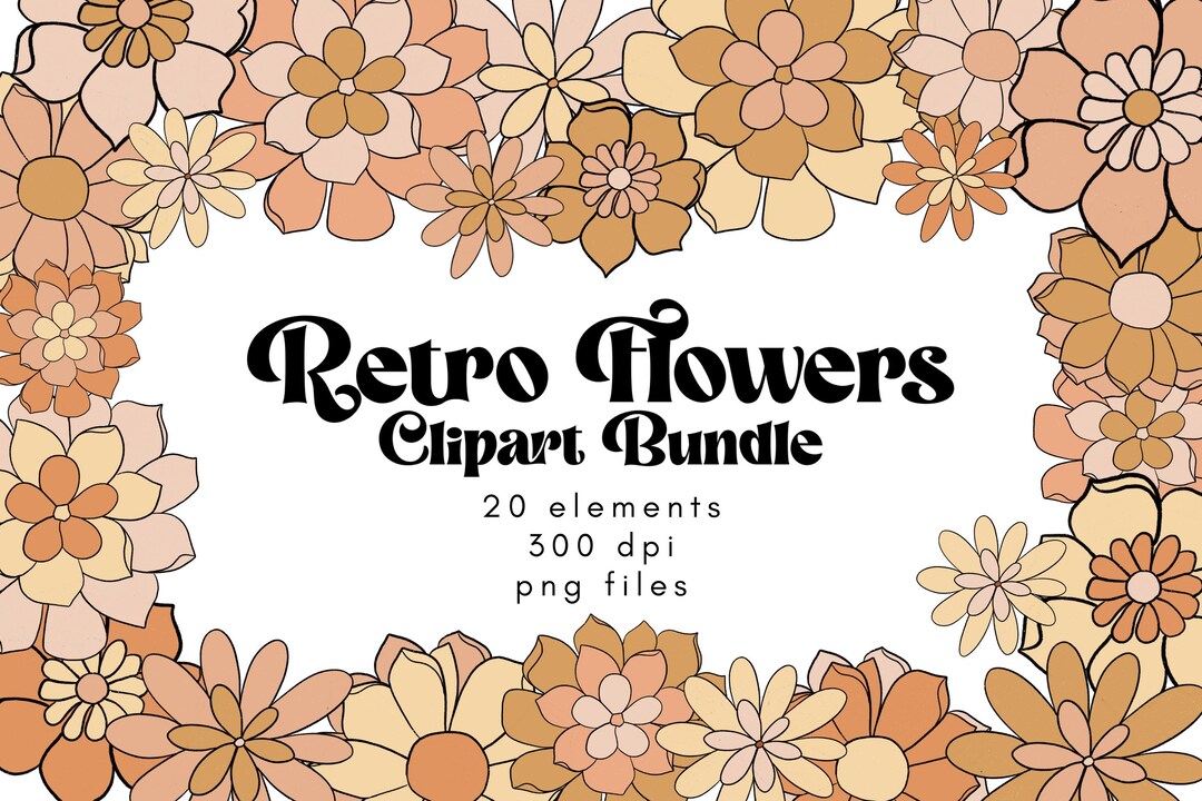 Retro Flower Clipart, Retro Floral Clipart, Boho Clipart, Summer ...