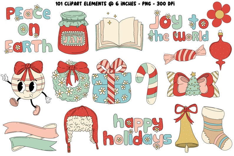 Winter Clipart, Cute Christmas Clip Art, Retro Christmas Clipart ...