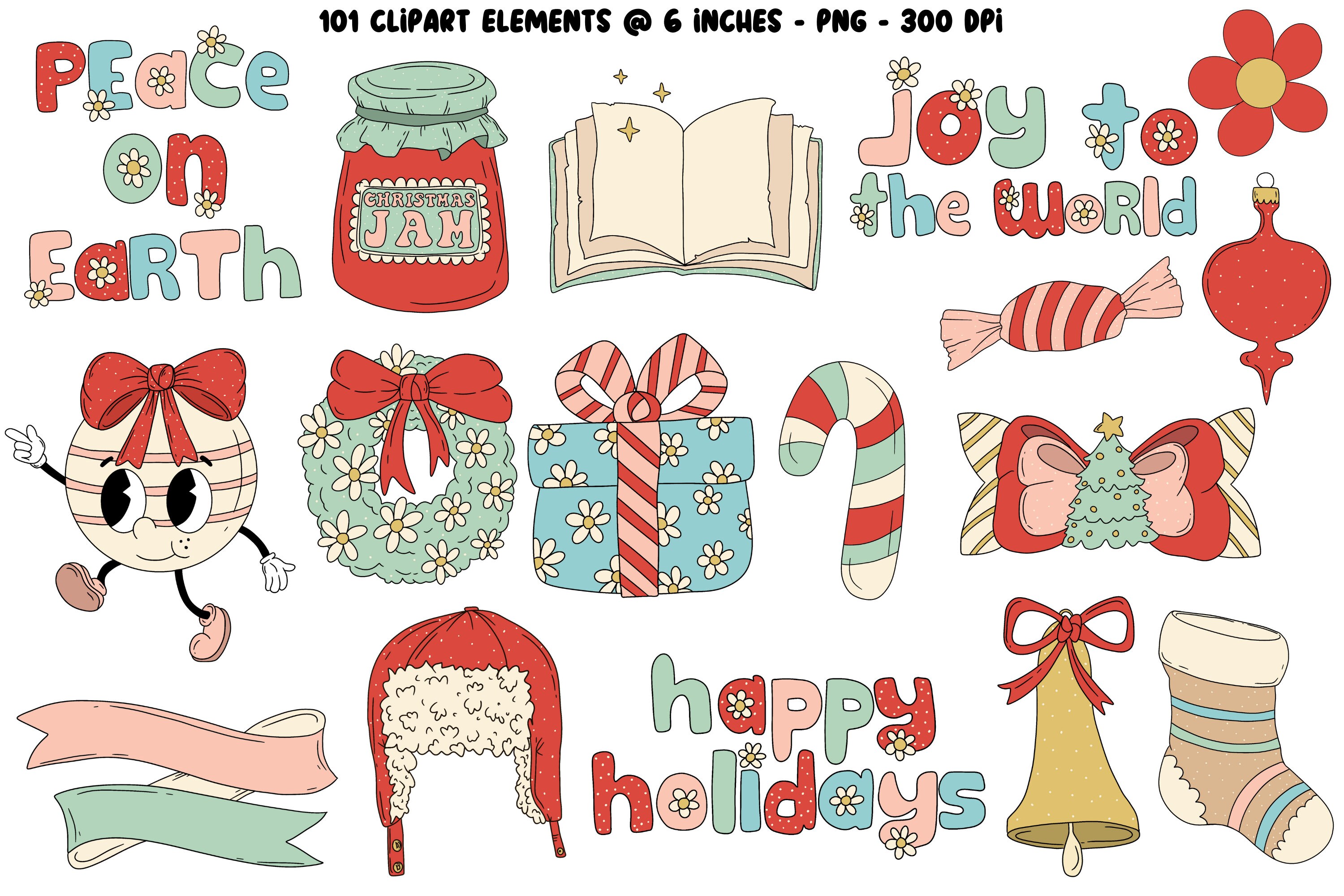 Winter Clipart, Cute Christmas Clip Art, Retro Christmas Clipart ...