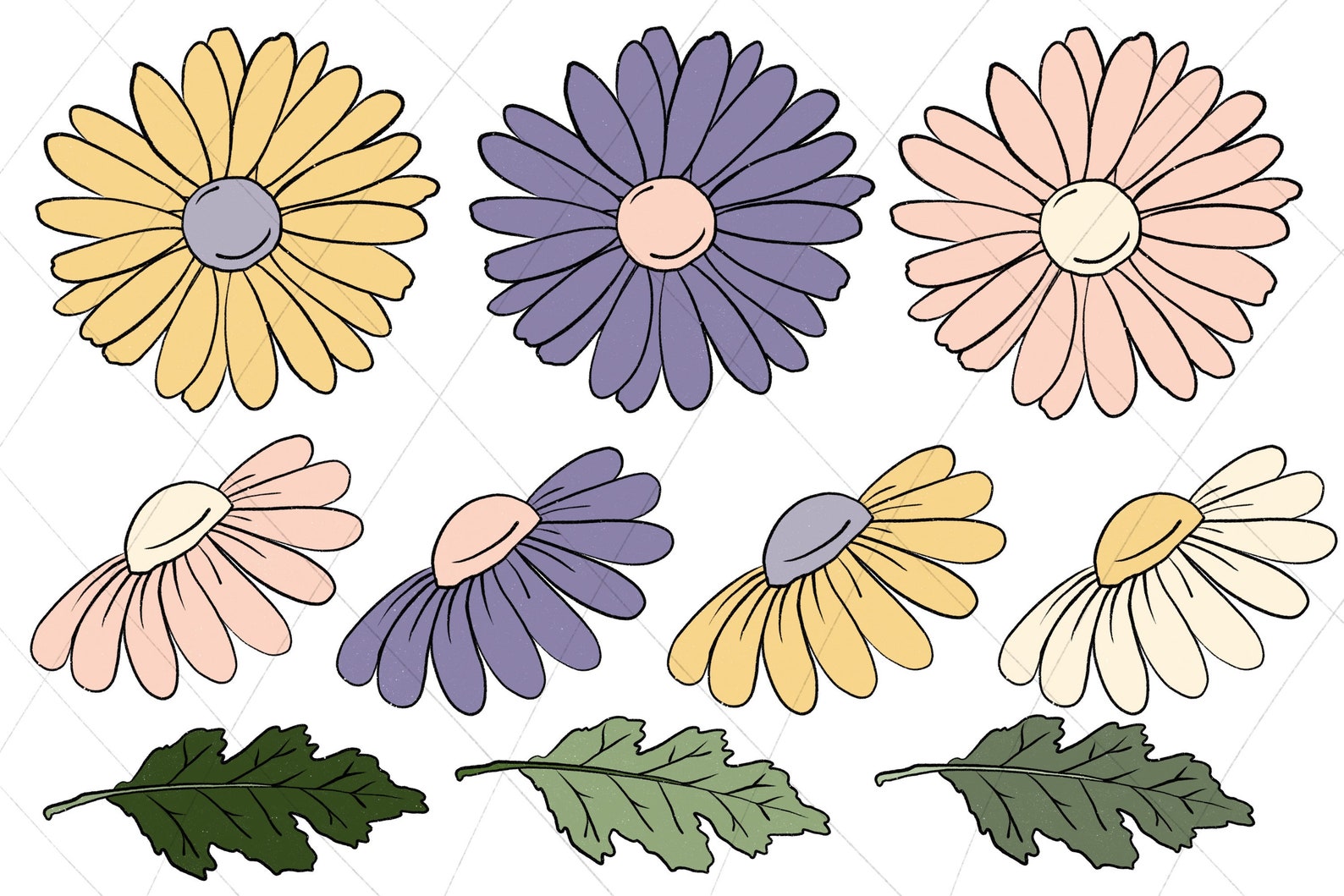Retro Flowers Clipart, 70s Clipart, Boho Clipart, Hippie Clipart ...
