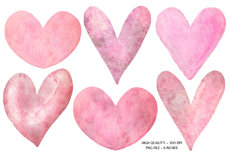 Watercolor Heart Clipart, Pink Vintage Hearts Clip Art, Valentines Day ...