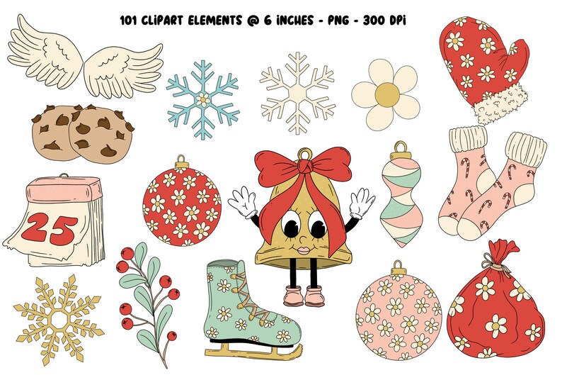 Groovy Christmas Clipart, Christmas Clip Art, Retro Christmas Clipart ...