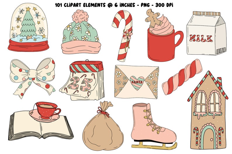 Winter Clipart, Cute Christmas Clip Art, Retro Christmas Clipart ...