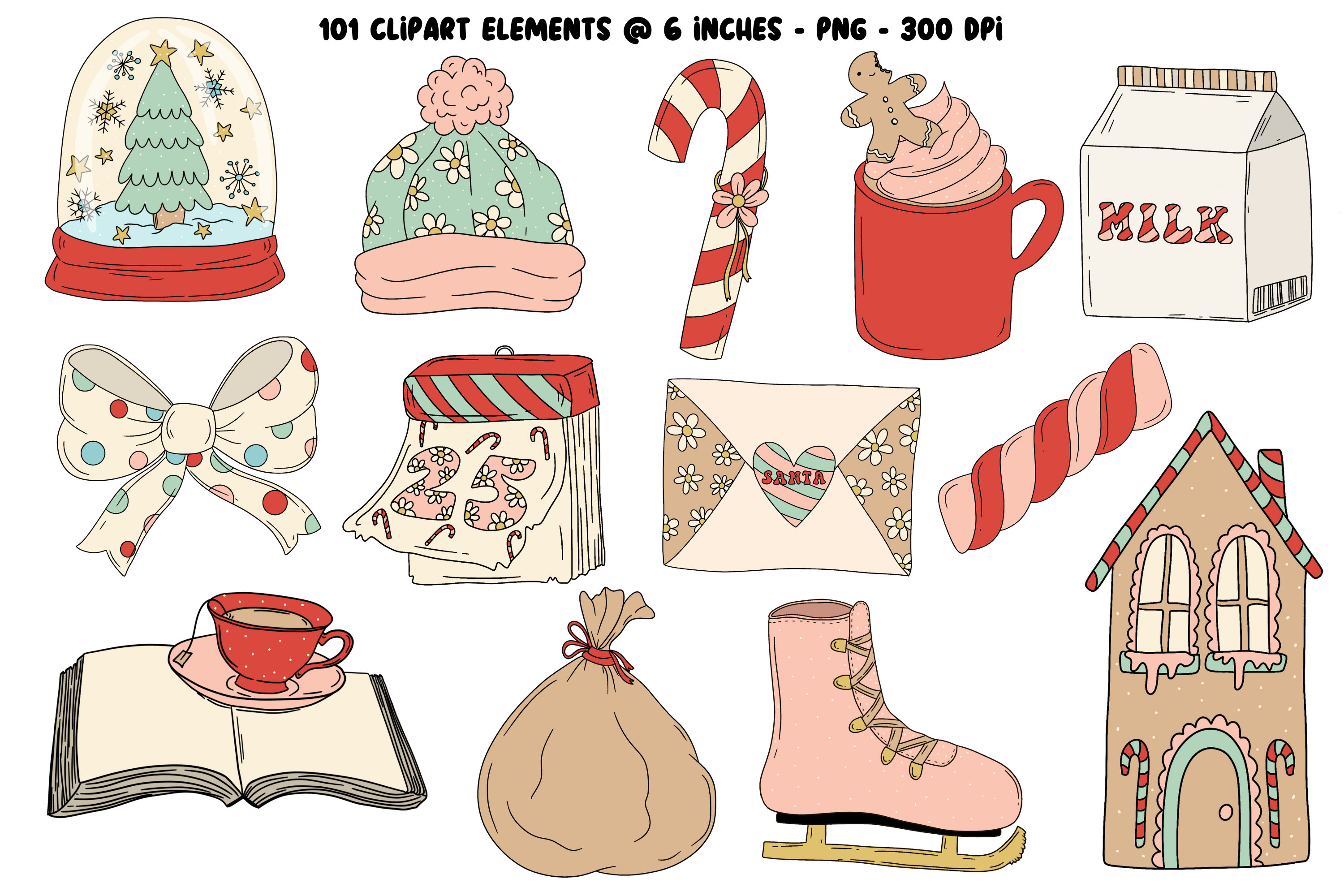 Winter Clipart, Cute Christmas Clip Art, Retro Christmas Clipart ...
