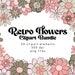 Pink Retro Flowers, Vintage Floral Clip Art, Retro Floral Clipart ...