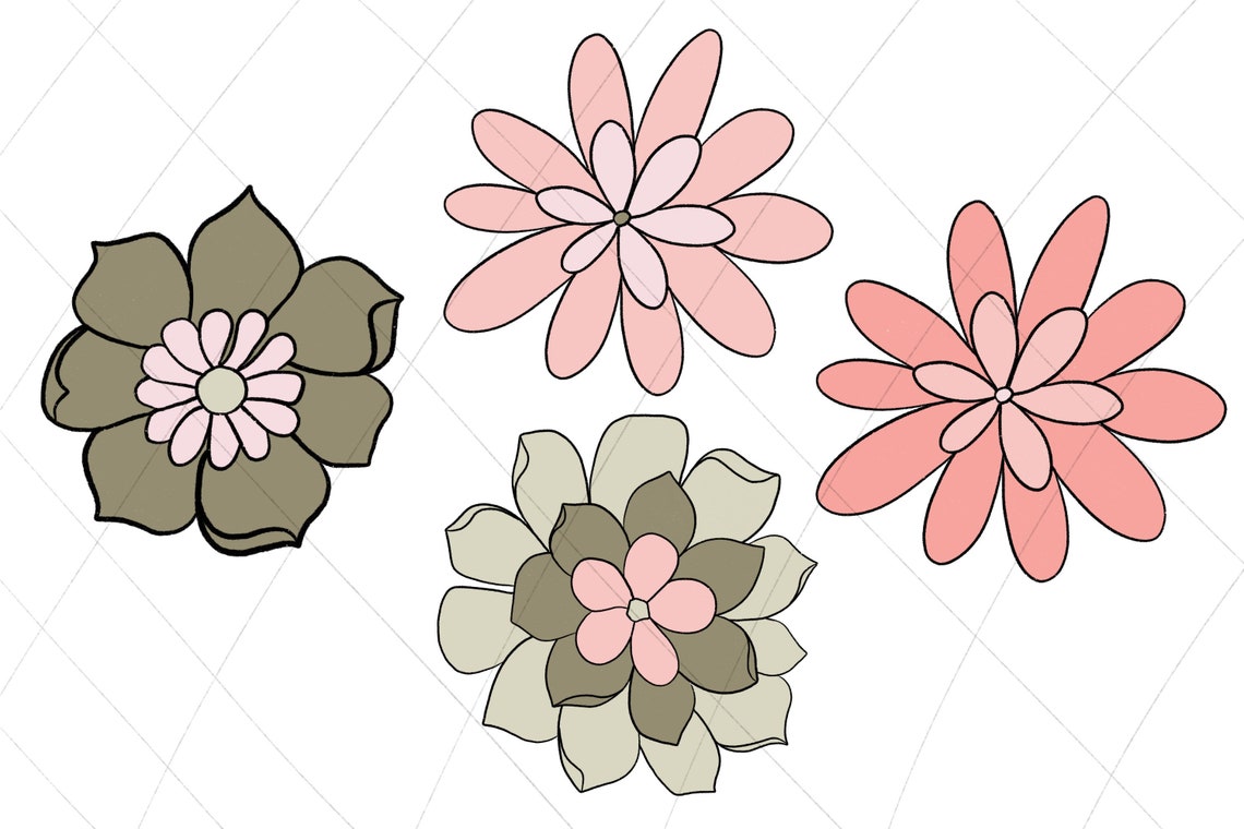 Pink Retro Flowers, Vintage Floral Clip Art, Retro Floral Clipart ...