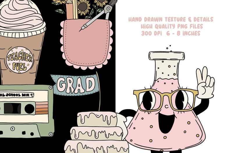 Groovy School Clipart Graduation Clipart Education Clipart - Etsy