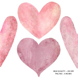 Watercolor Heart Clipart, Pink Vintage Hearts Clip Art, Valentines Day ...