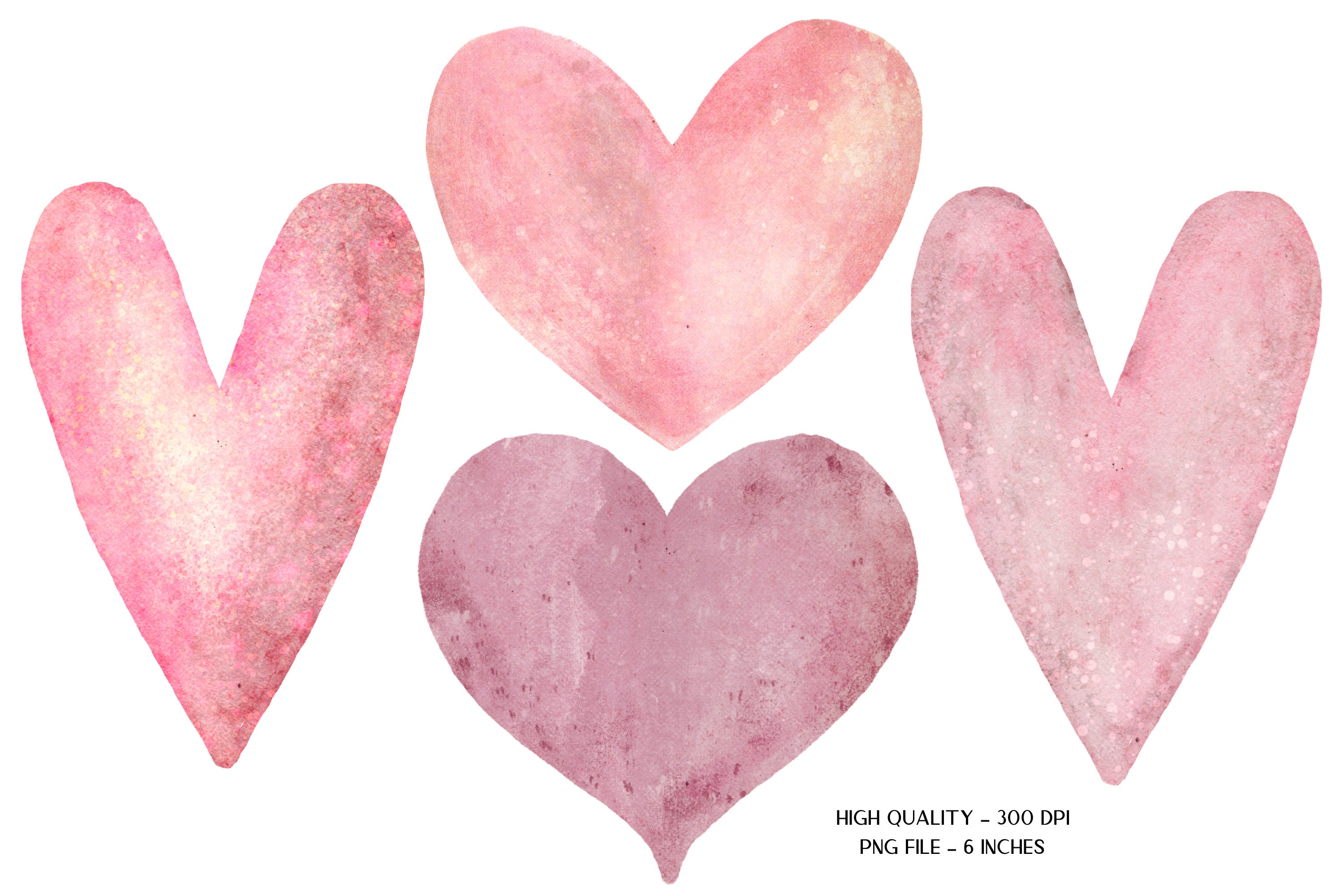 Watercolor Heart Clipart, Pink Vintage Hearts Clip Art, Valentines Day ...