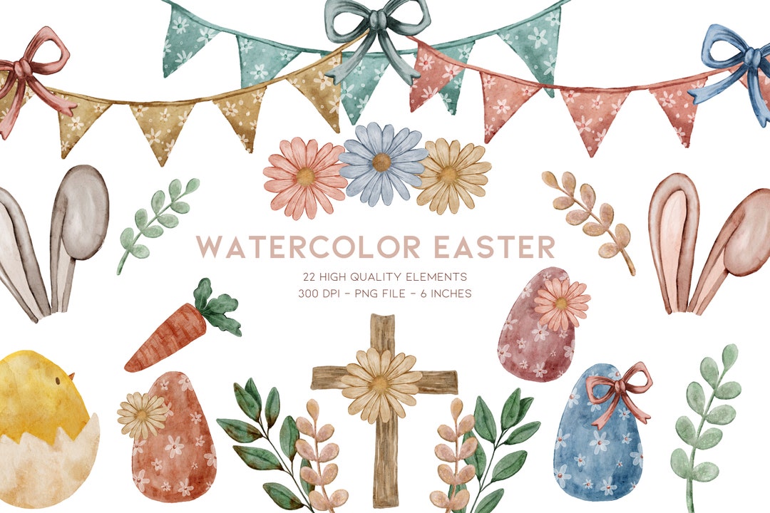Watercolor Easter Clipart, Spring Clipart, Easter Clip Art, Watercolor ...