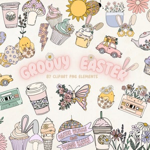 Spring Clipart, Easter Clipart, Groovy Clipart, Retro Clipart, Easter ...