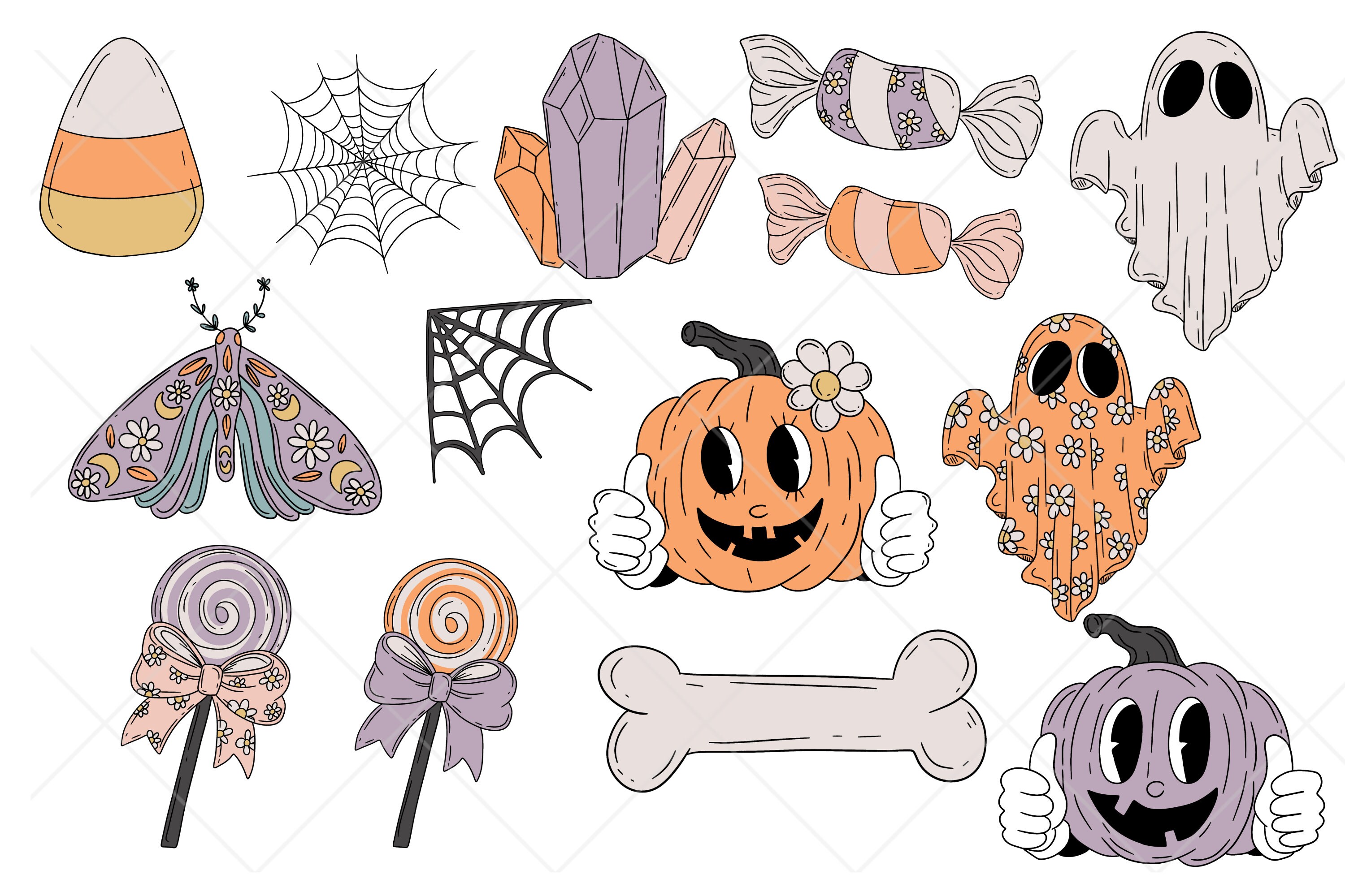 Groovy Halloween Clipart, Groovy Clipart Bundle, Fall Clipart, Pastel ...