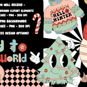 Groovy Christmas Clipart, Christmas Clip Art, Retro Christmas Clipart ...