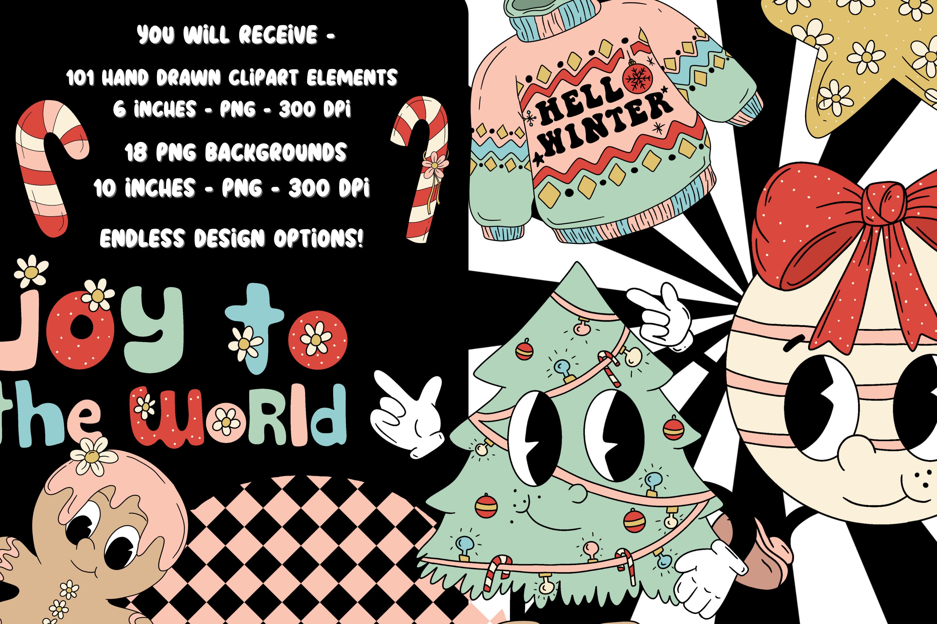 Groovy Christmas Clipart, Christmas Clip Art, Retro Christmas Clipart ...