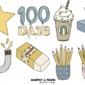 Groovy School Clipart, Graduation Clipart, Education Clipart, Retro ...