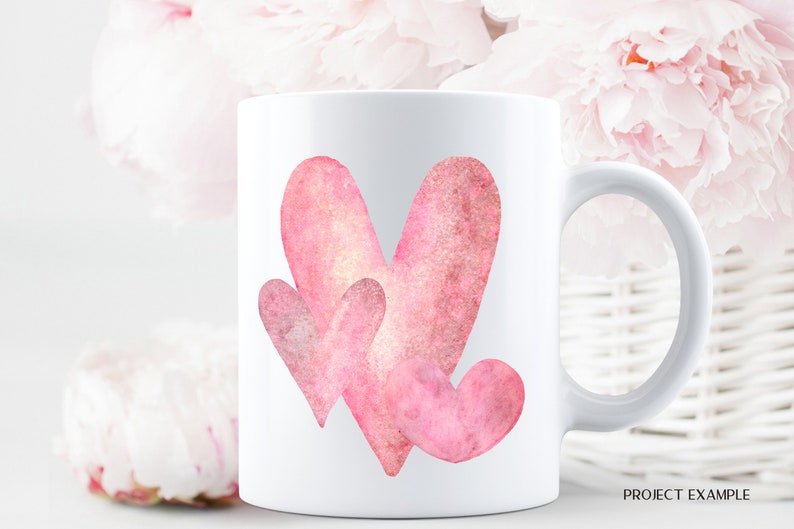 Watercolor Heart Clipart, Pink Vintage Hearts Clip Art, Valentines Day ...