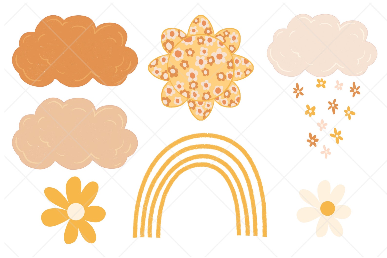 Boho Rainbow Clipart Retro Groovy Clipart Weather Clipart - Etsy