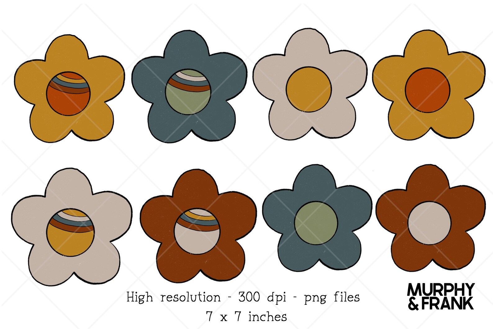 Flower Clipart, Boho Clipart, Retro Clipart, Doodle Clipart, Rainbow ...