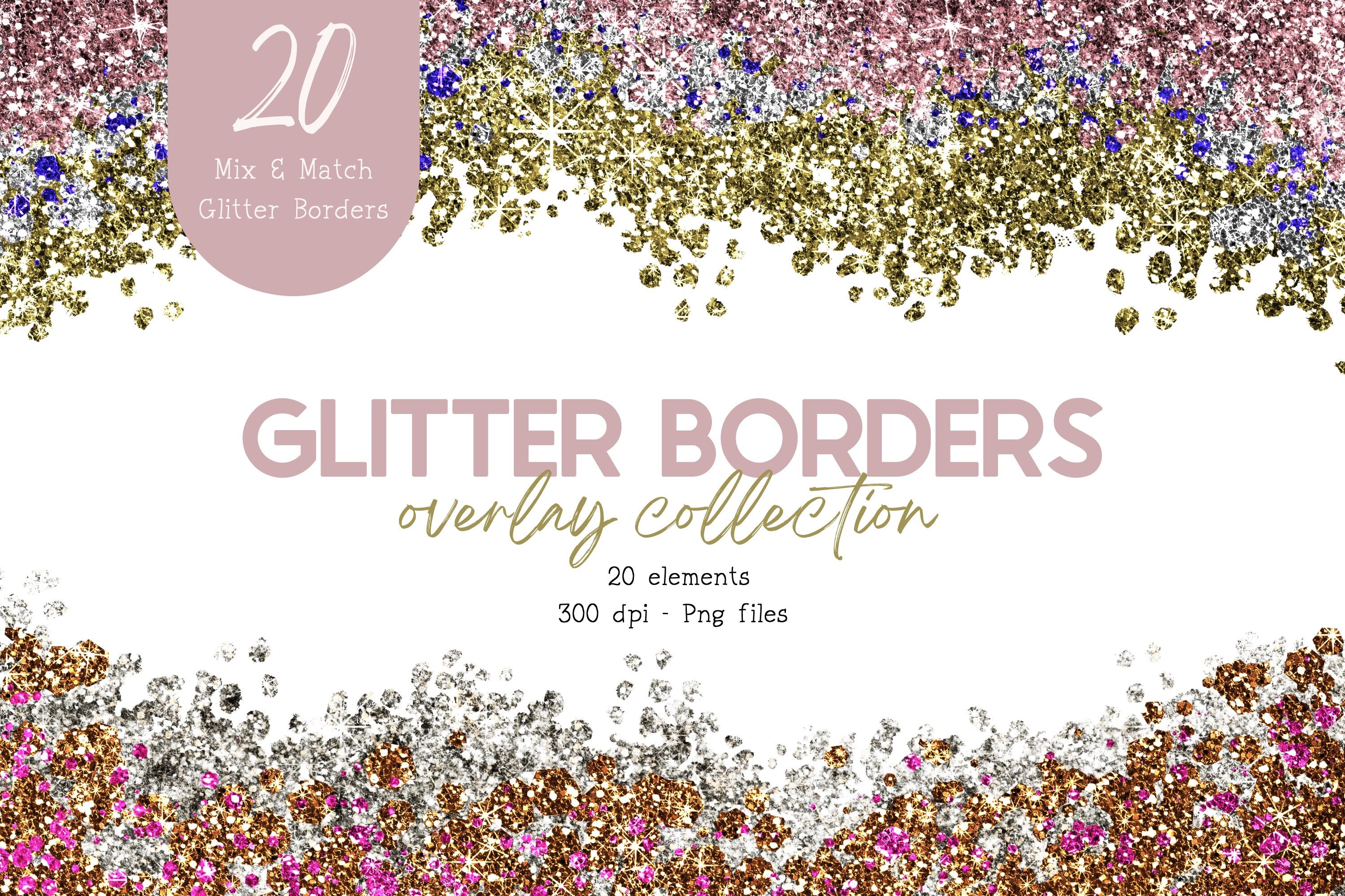 Glitter Borders Clipart, Glitter Confetti Border Overlay Png, Rose Gold ...