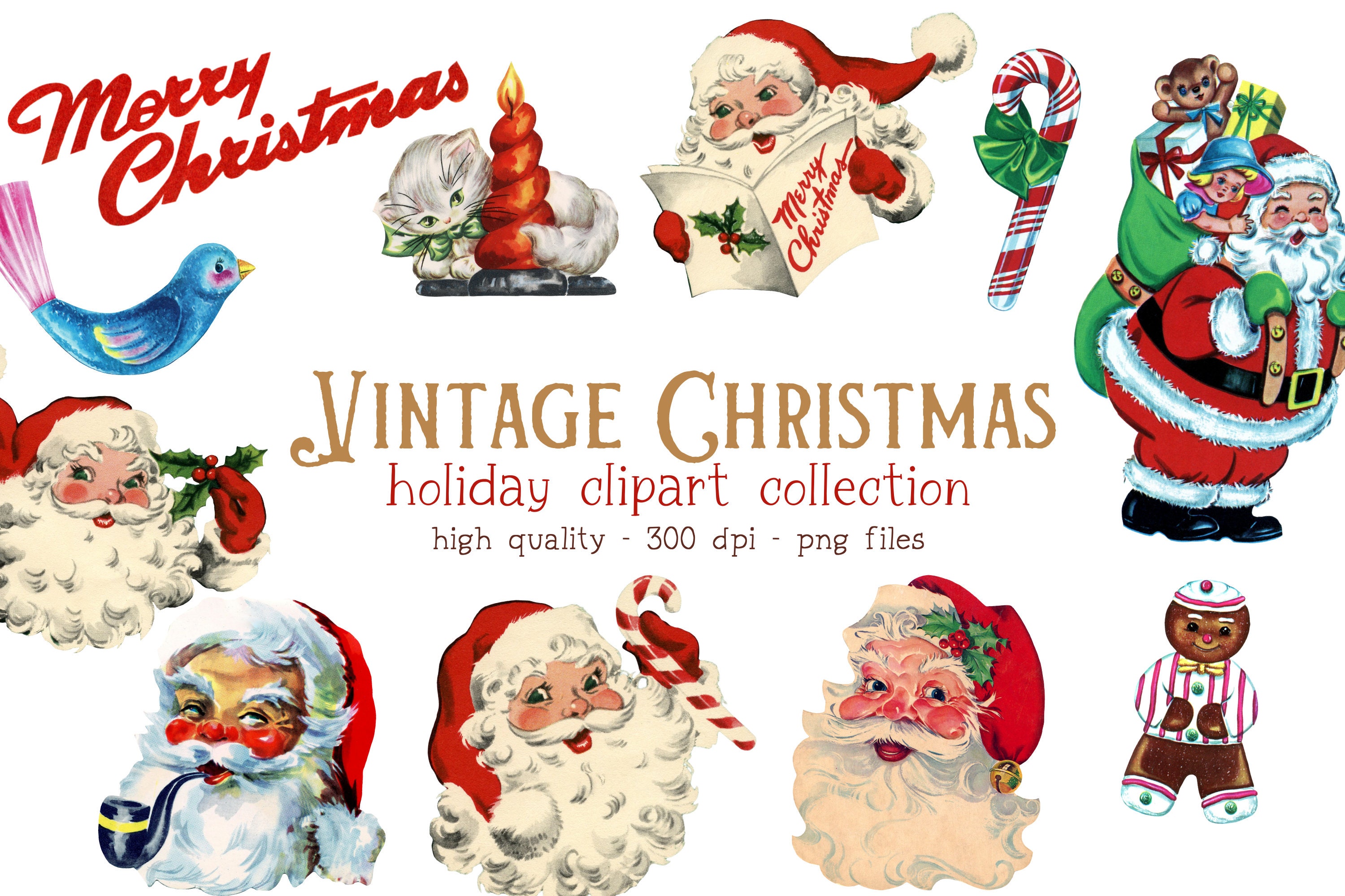 Vintage Santa Clipart, Vintage Christmas Clipart, Retro Santa Png ...