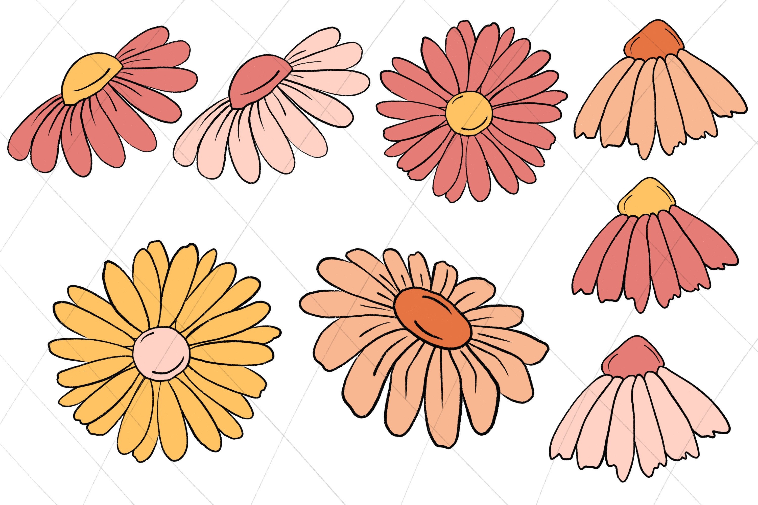 Daisy Clipart Retro Clipart Boho Clipart Flowers Hippie - Etsy