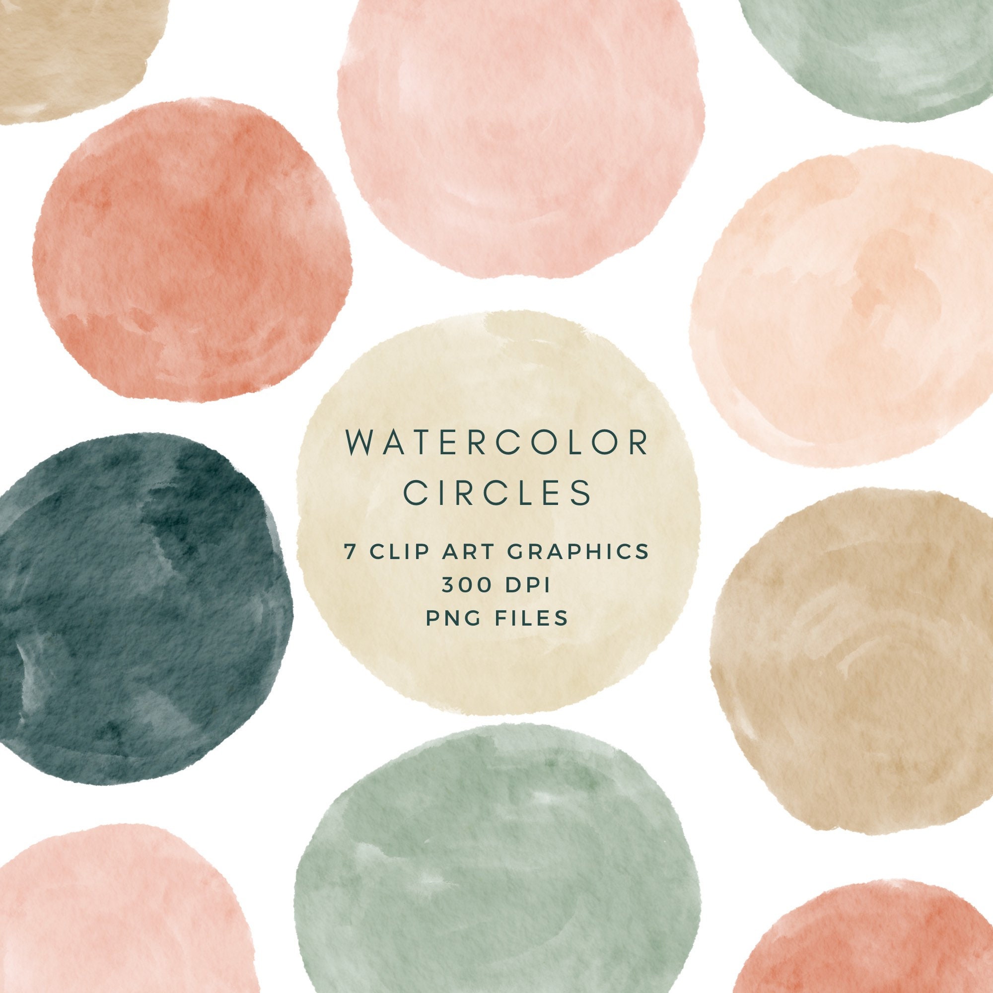 Watercolor Circles Clipart Png Circle Frames Clipart Shapes | Etsy