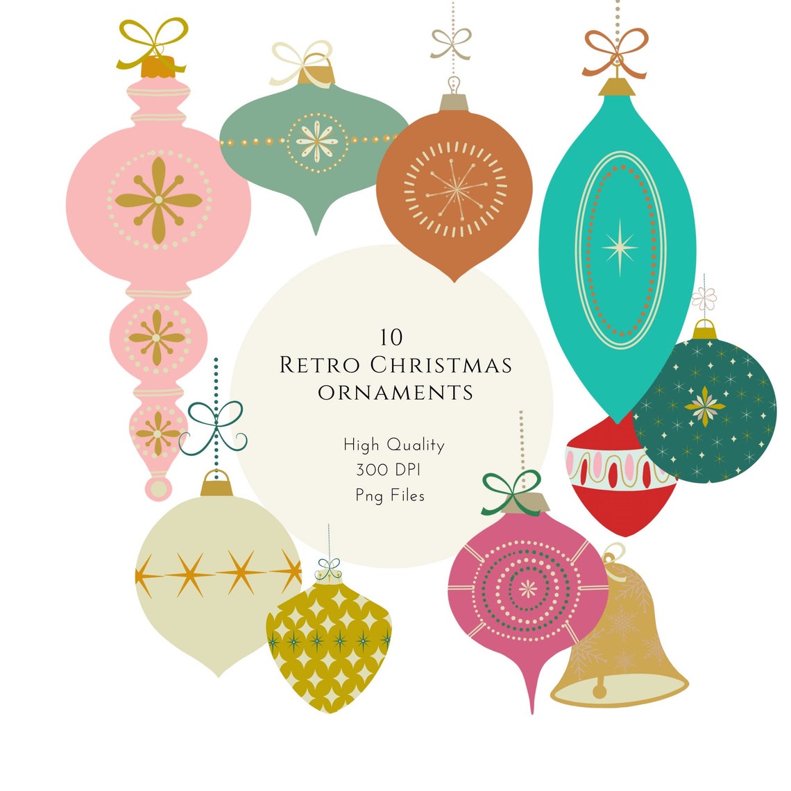 Christmas Ornament Clipart Retro Christmas Clipart Holiday - Etsy