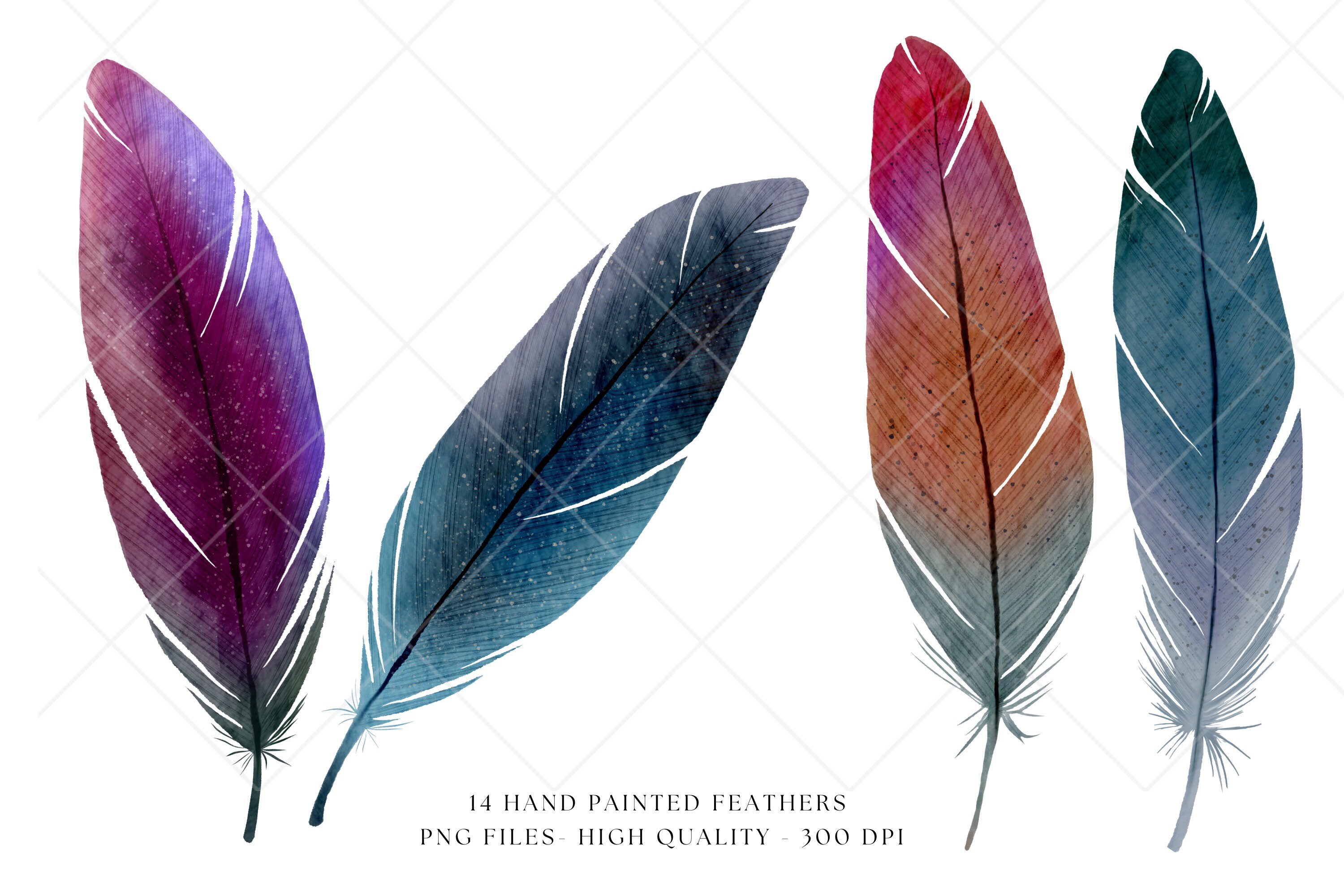 Watercolor Feather Clipart, Boho Feathers Png, Watercolor Feathers Png ...