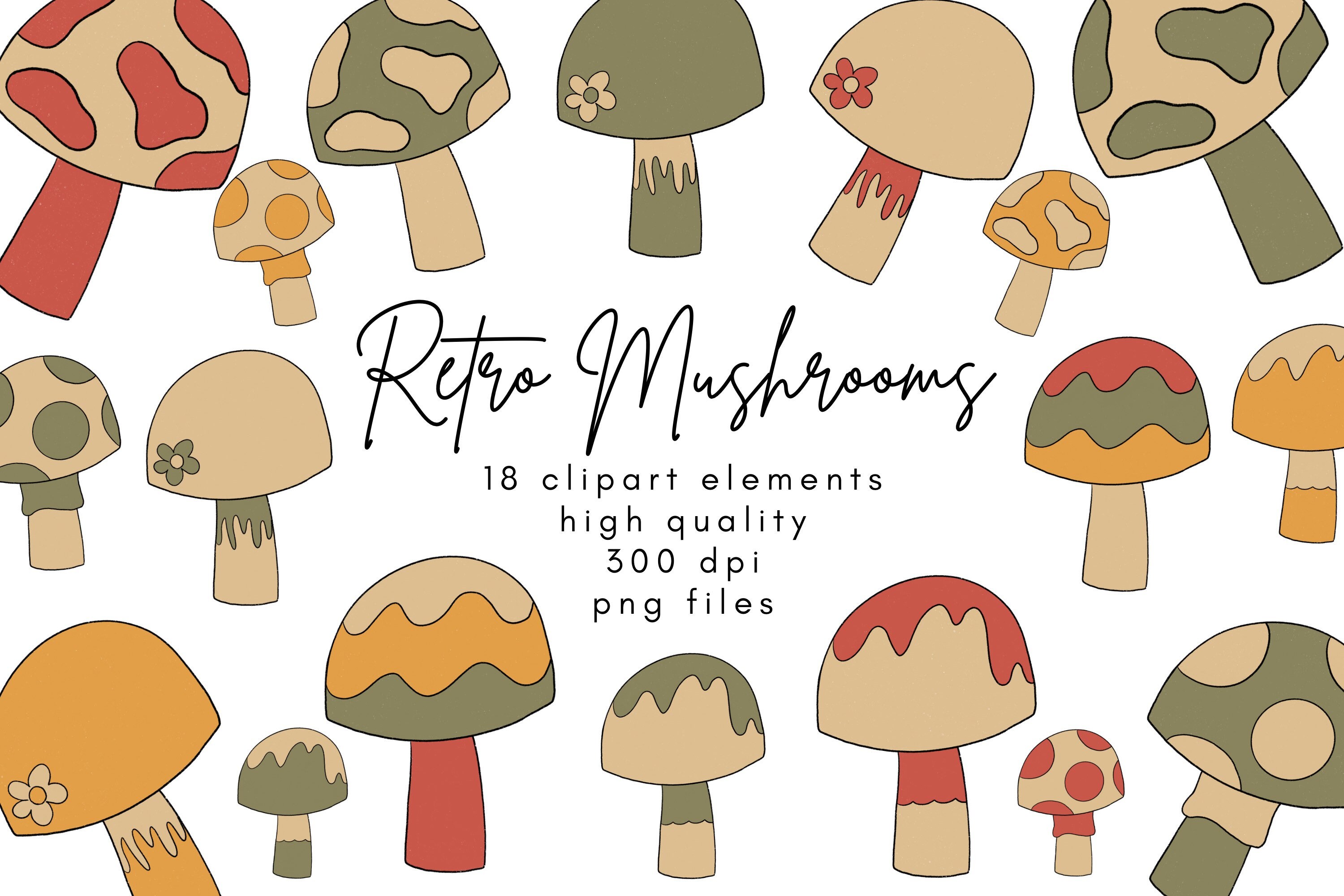 Groovy Mushroom Clipart, Groovy Fall Clipart, Retro Fall Clip Art ...