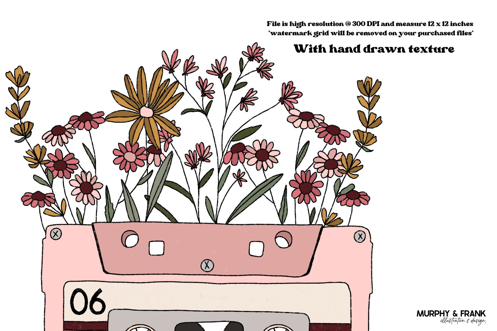 Cassette Tape Png, Wild Flower Png, Retro 80s Png, Mix Tape Png, Boho ...