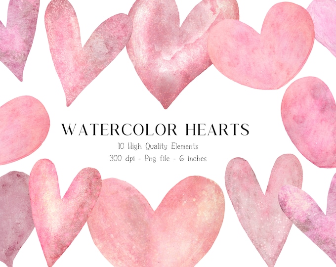 Watercolor Hearts, Clipart Hearts, Valentine Clipart, Love Clipart ...