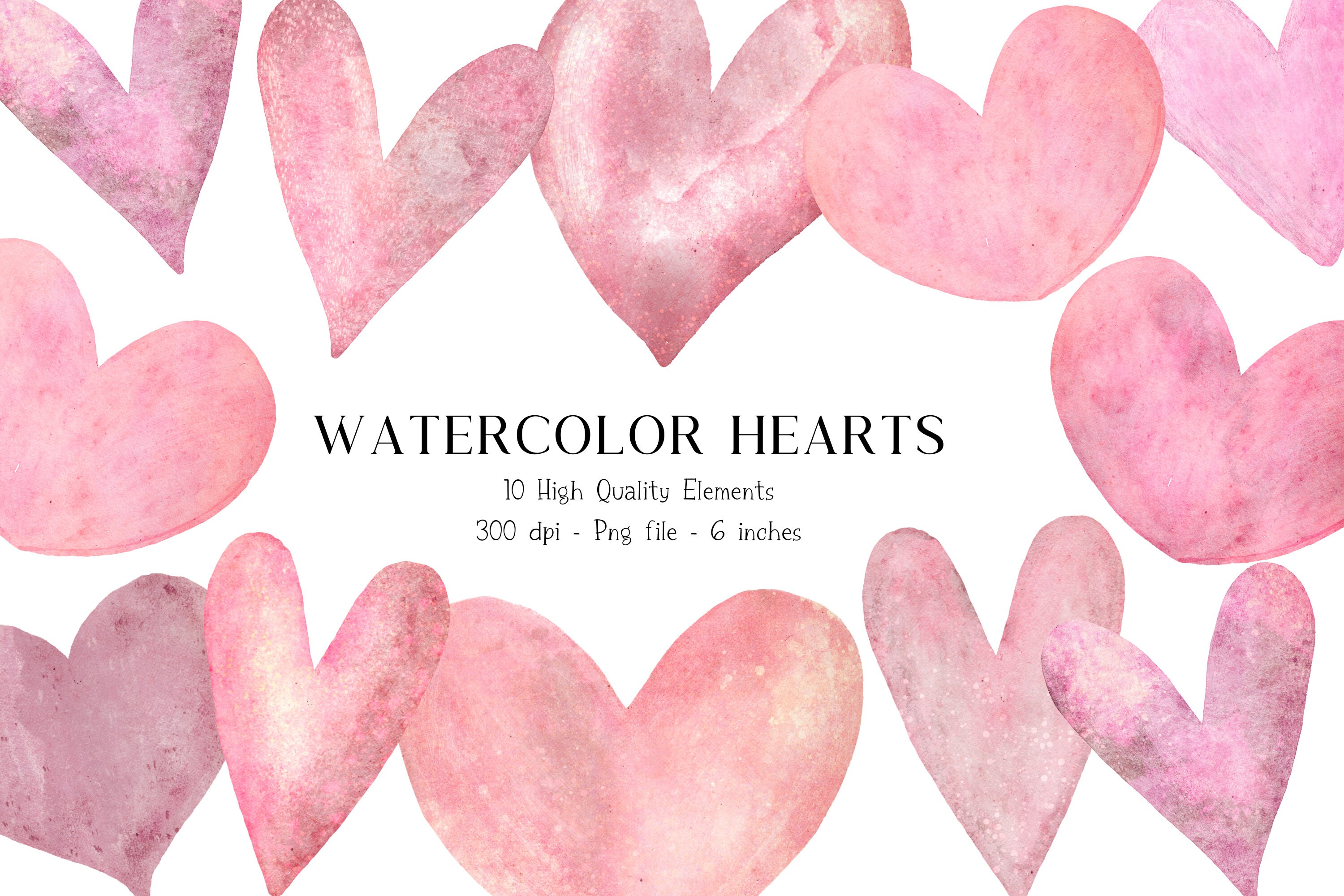 Watercolor Heart Clipart, Pink Vintage Hearts Clip Art, Valentines Day ...