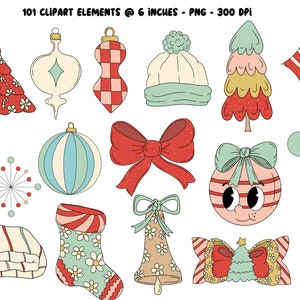 Groovy Christmas Clipart, Christmas Clip Art, Retro Christmas Clipart ...