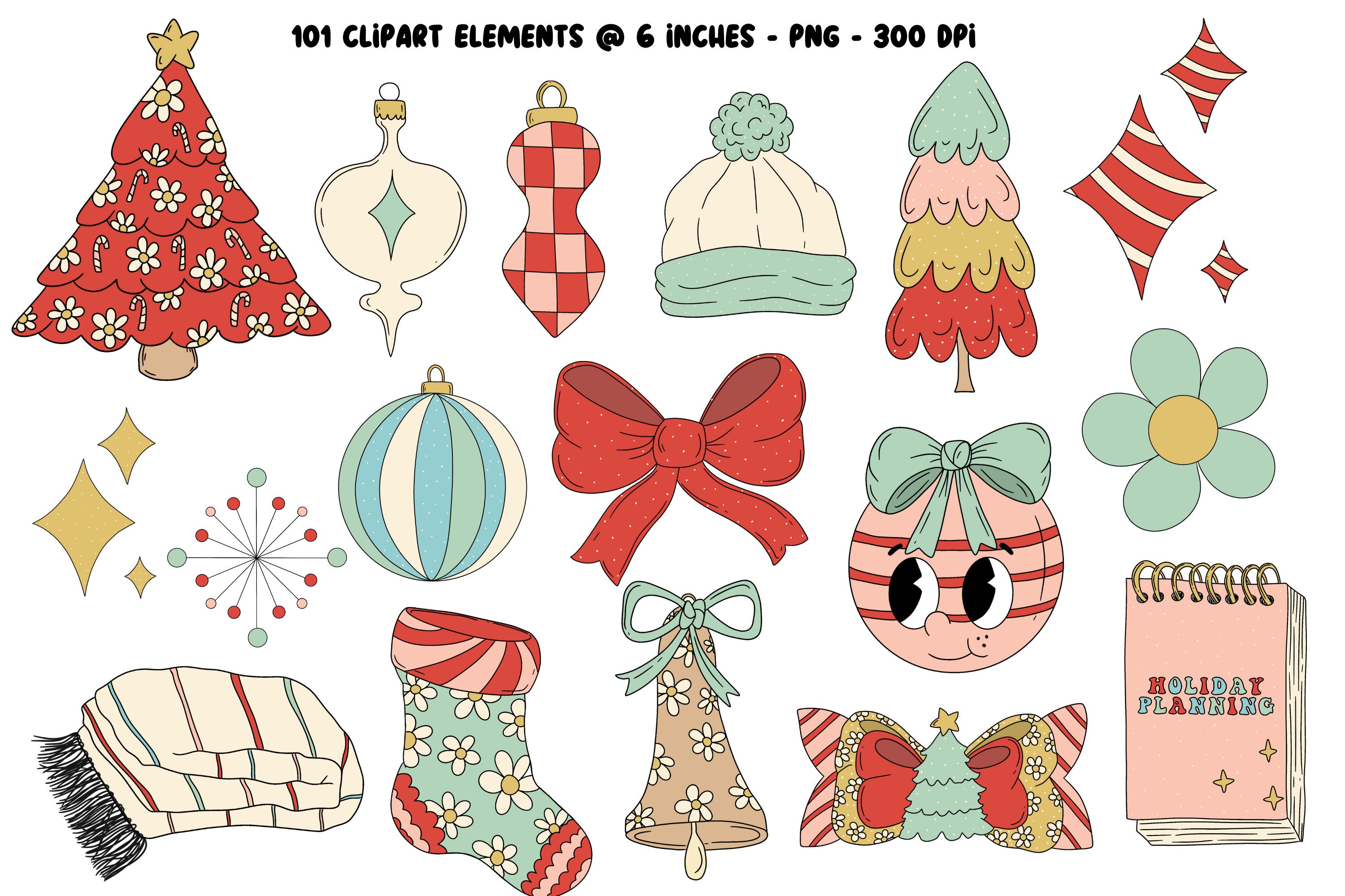 Winter Clipart, Cute Christmas Clip Art, Retro Christmas Clipart ...
