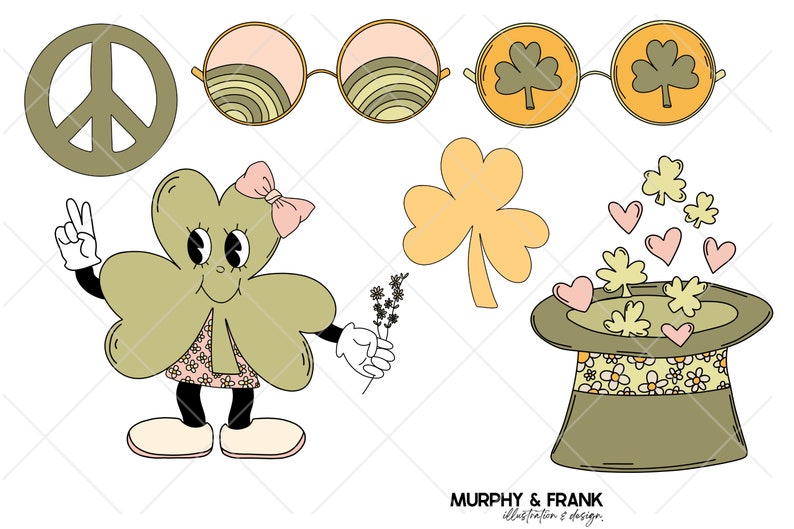 Retro Clipart, St Patricks Day Clipart, Spring Clipart, Retro St ...