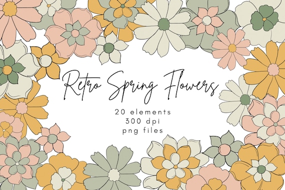 Retro Flower Clipart Spring Flowers Clipart Hippie Clipart - Etsy