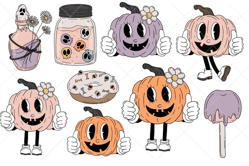 Groovy Halloween Clipart, Groovy Clipart Bundle, Fall Clipart, Pastel ...