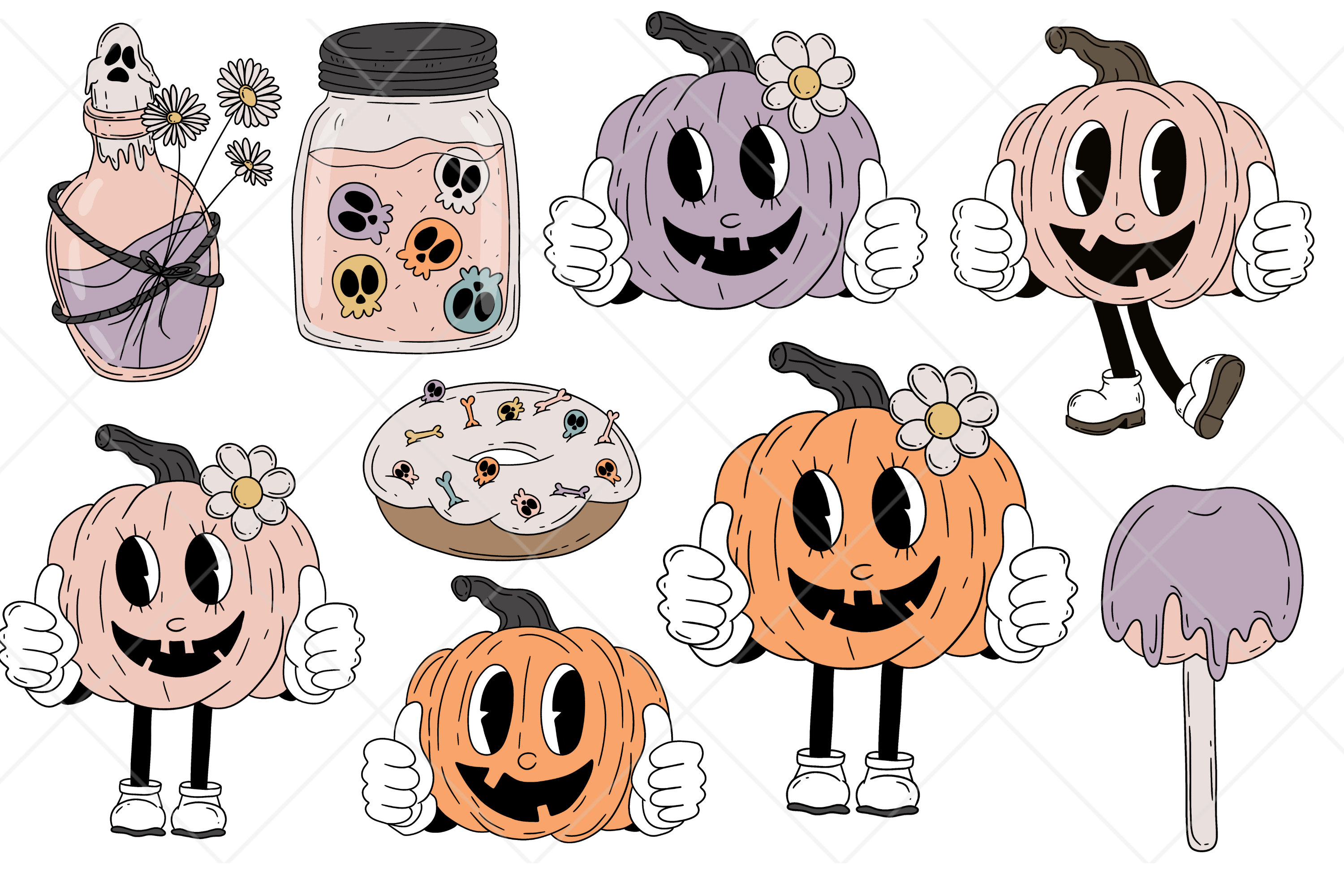 Groovy Halloween Clipart, Groovy Clipart Bundle, Fall Clipart, Pastel ...