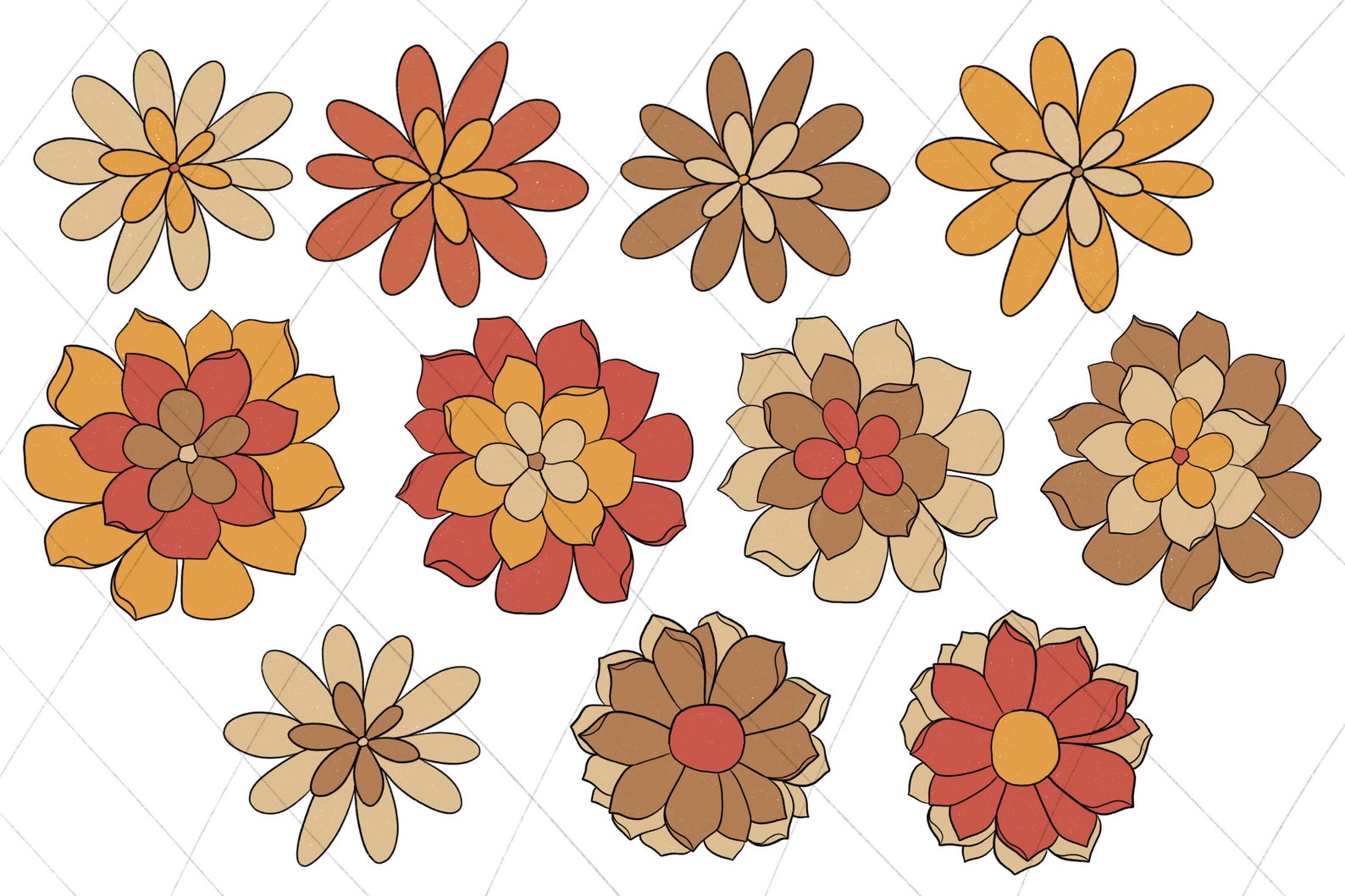 Retro Flowers Clipart, 70s Clipart, Boho Clipart, Hippie Clipart ...