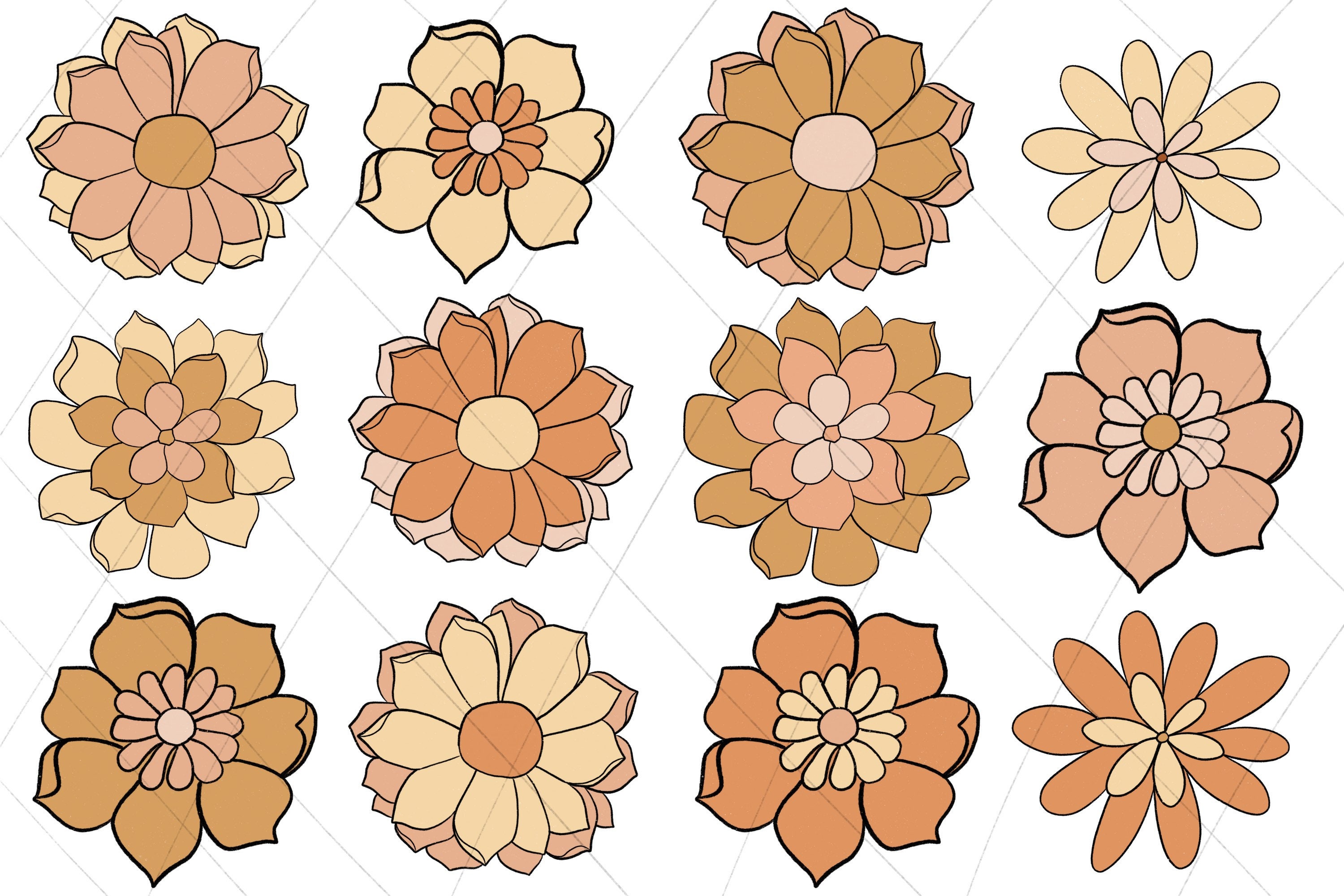 Retro Flower Clipart Retro Floral Clipart Boho Clipart - Etsy