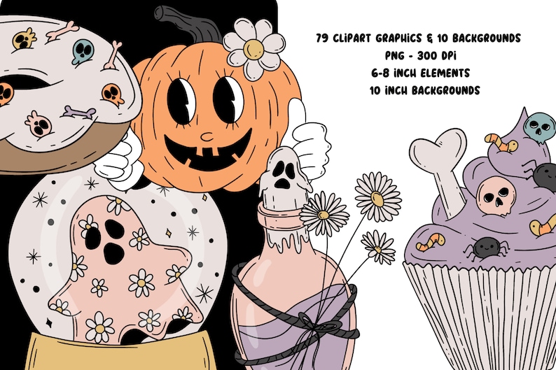 Groovy Halloween Clipart, Groovy Clipart Bundle, Fall Clipart, Pastel ...