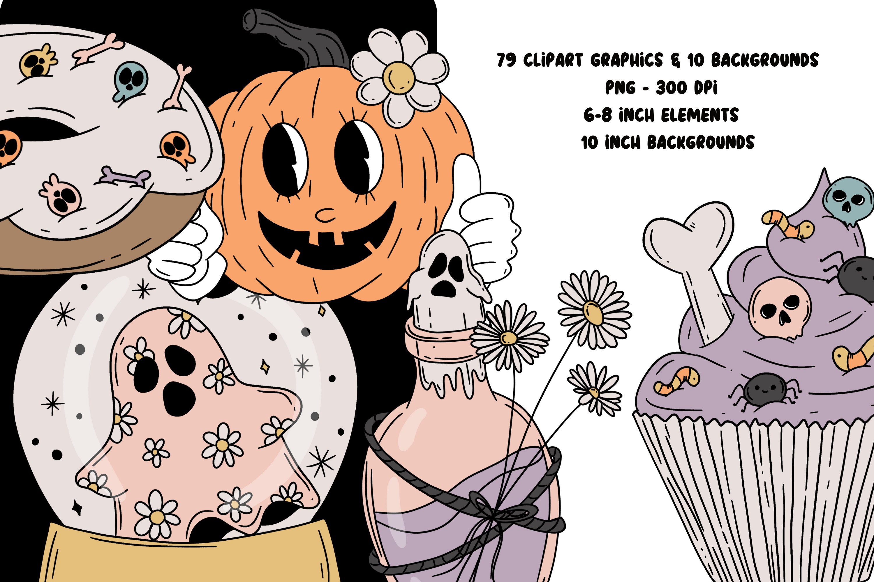 Groovy Halloween Clipart, Groovy Clipart Bundle, Fall Clipart, Pastel ...