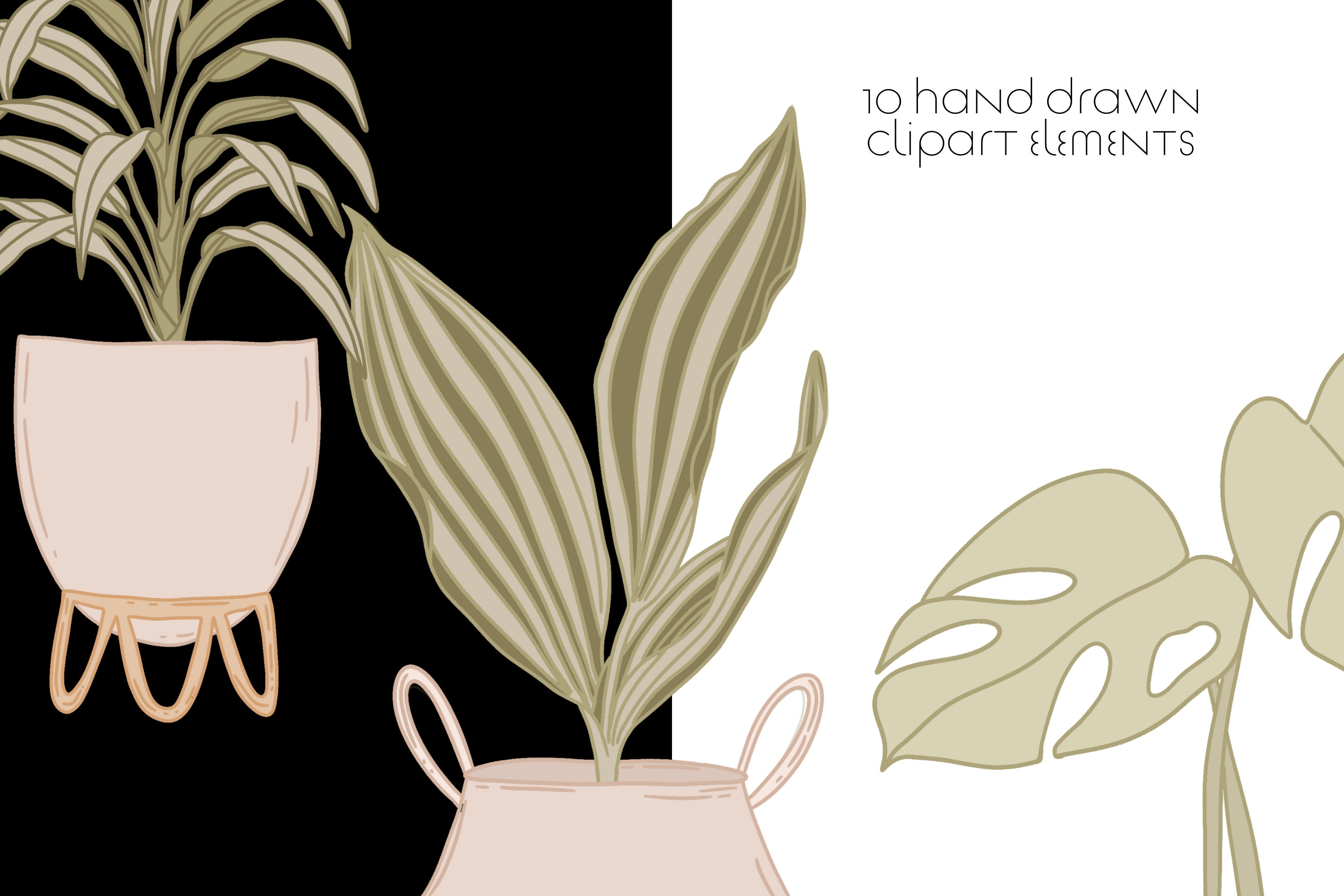 Houseplant Clipart, Midcentury Modern Clipart, Plant Clipart, Boho ...