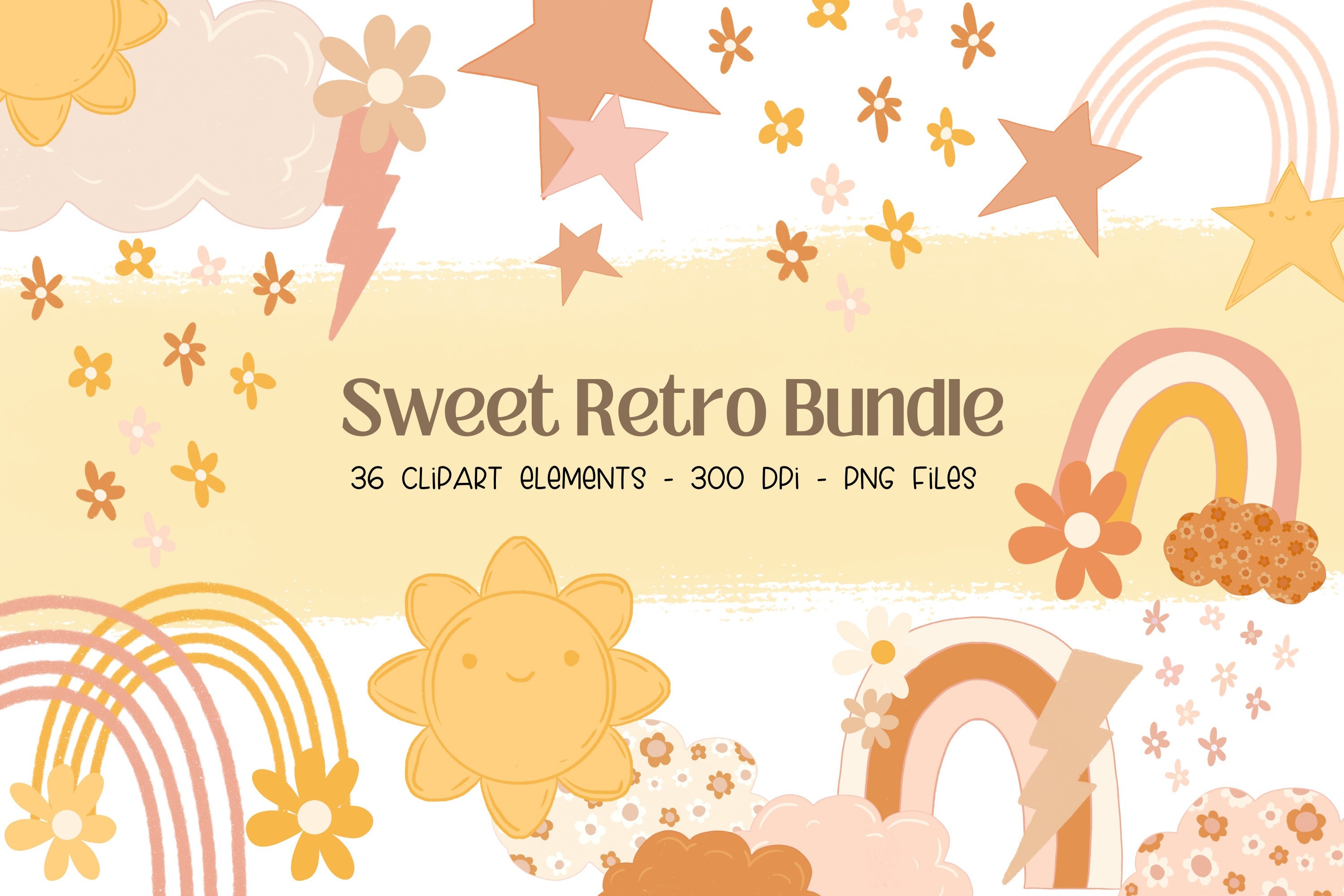 Boho Rainbow Clipart Retro Groovy Clipart Weather Clipart - Etsy