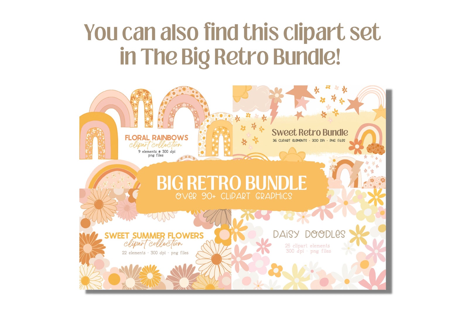 Boho Rainbow Clipart Retro Groovy Clipart Weather Clipart - Etsy