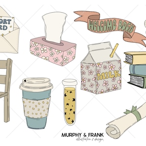 Groovy School Clipart, Graduation Clipart, Education Clipart, Retro ...