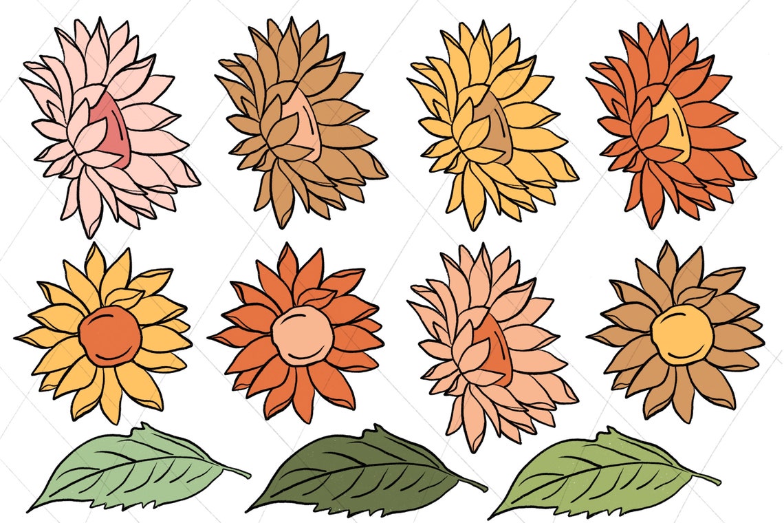 Sunflower Clipart, Summer Clipart, Boho Sunflower Clipart, Retro Flower ...