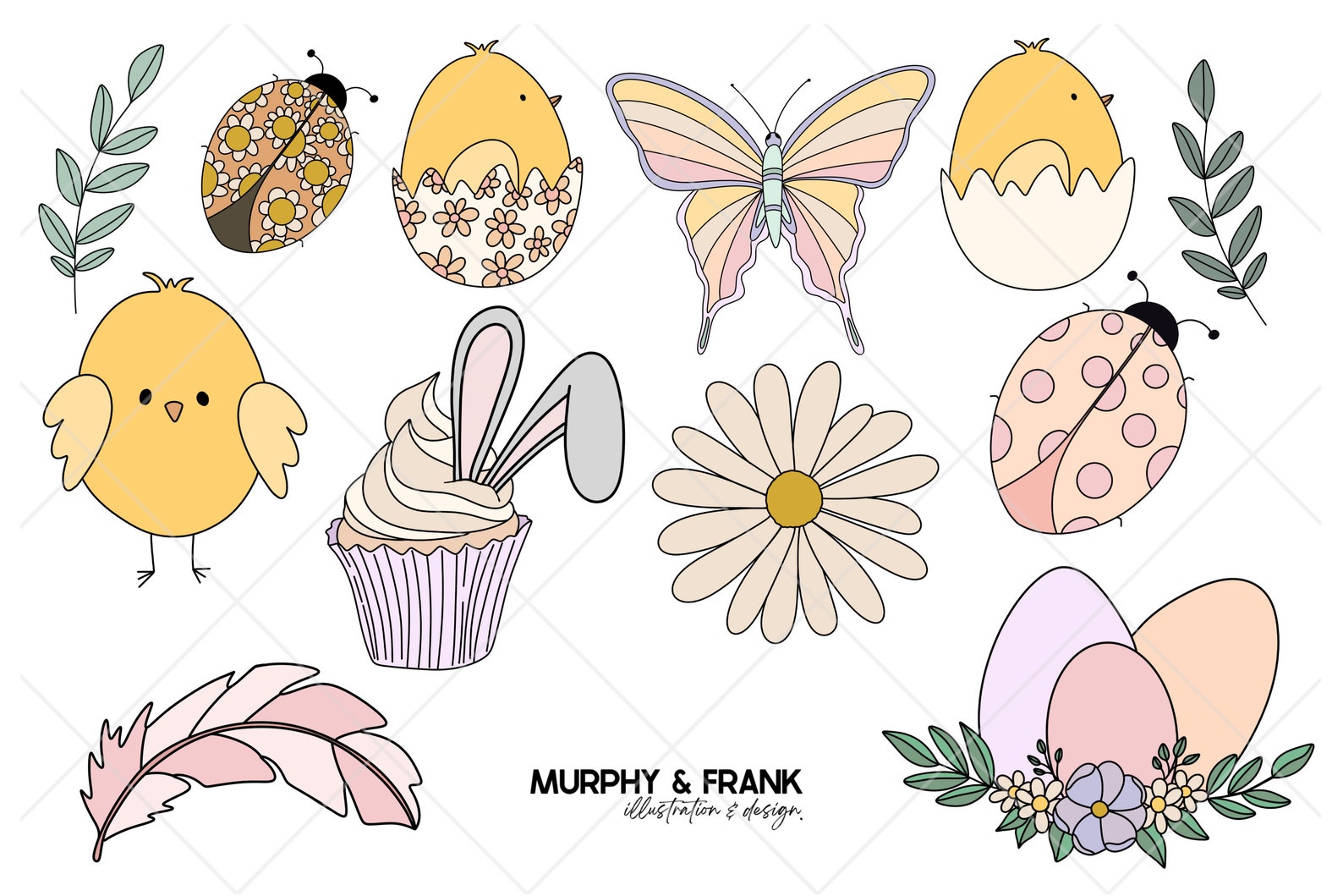 Spring Clipart, Easter Clipart, Groovy Clipart, Retro Clipart, Easter ...